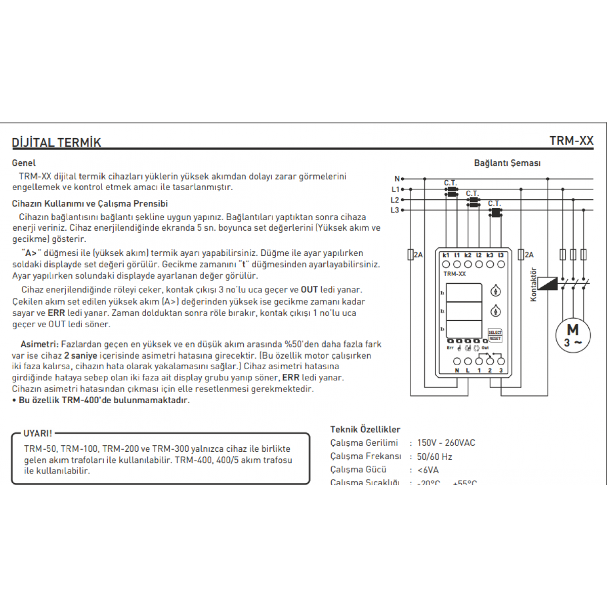 Dijital Termik 90A-200A TRM-200 Kamer Elektrik