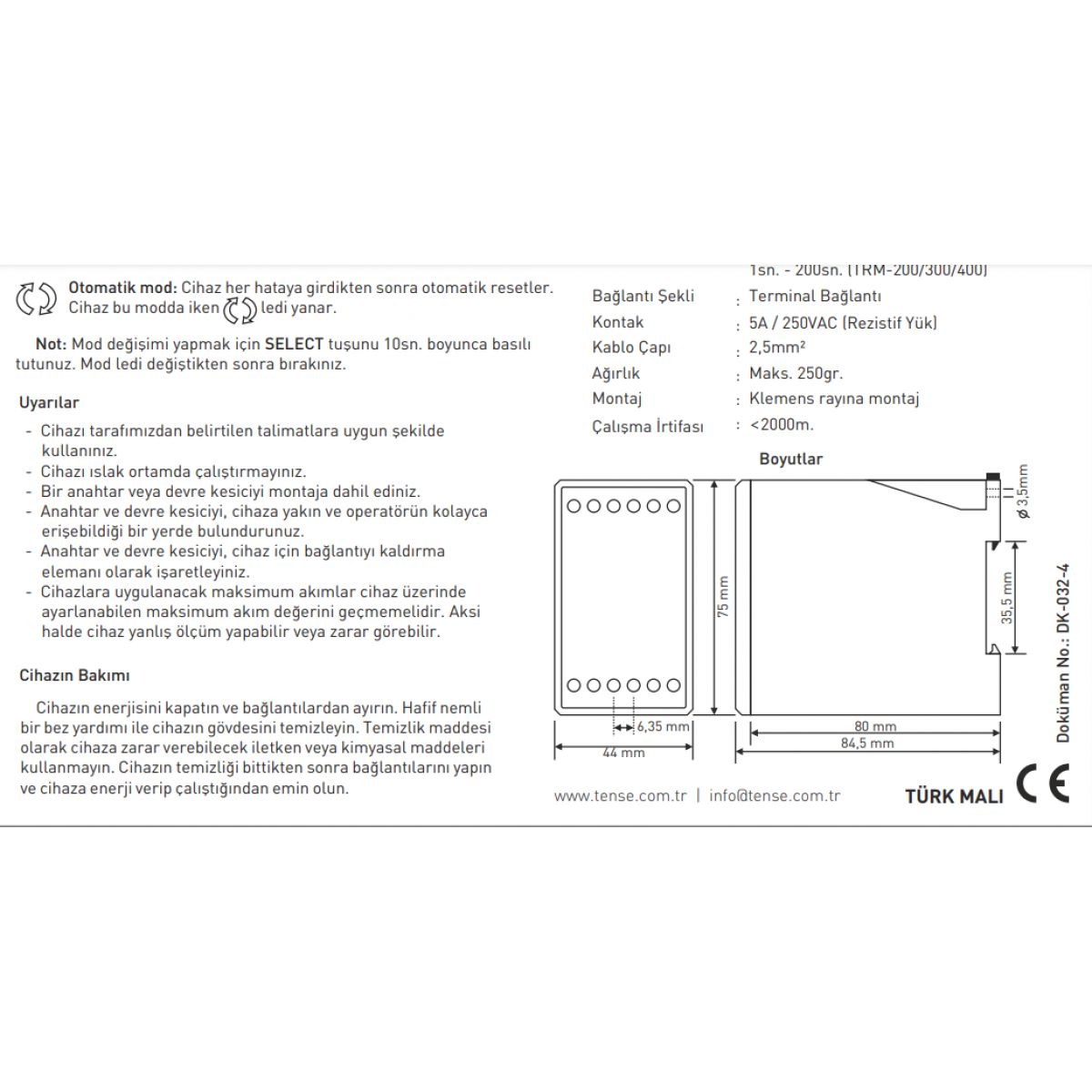 Dijital Termik 90A-200A TRM-200 Kamer Elektrik