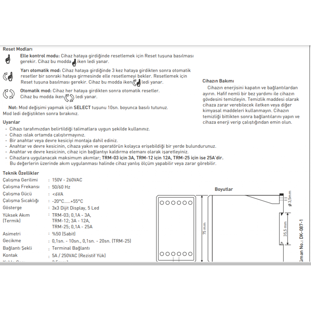 Dijital Termik 1A-25A Direkt TRM-25 Kamer Elektrik